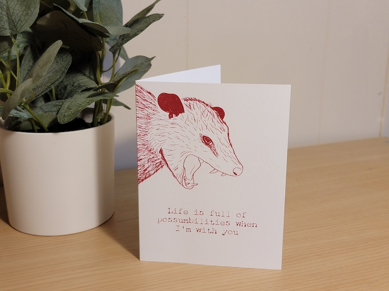 Opossum Card Possum Drawing Valentine's Day Gift Anniversary Birthday ...