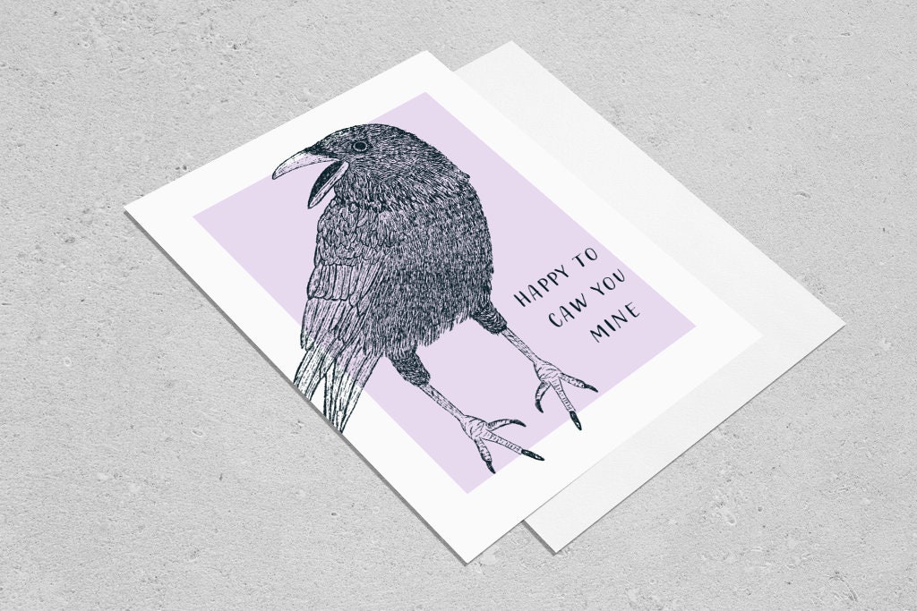 Crow Card | Bird Drawing | Valentine's Day | Gift | Greeting Card ...