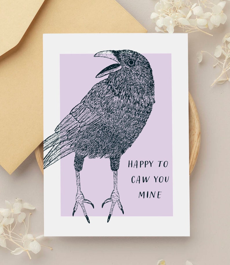 Crow Card | Bird Drawing | Valentine's Day | Gift | Greeting Card ...