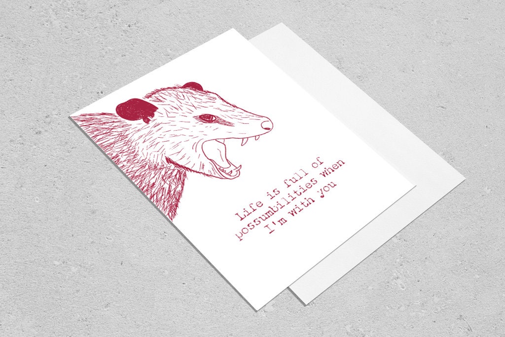 Opossum Card Possum Drawing Valentine's Day Gift Anniversary Birthday ...