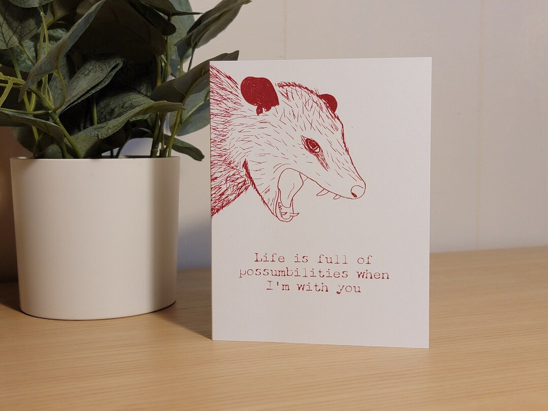 Opossum Card | Possum Drawing | Valentine's Day | Gift | Anniversary | Birthday | Gift ...