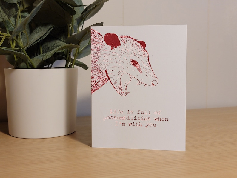 Opossum Card Possum Drawing Valentine's Day Gift Anniversary Birthday Gift Greeting Card Blank ...