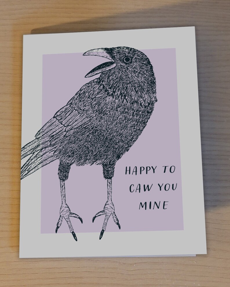 Crow Card | Bird Drawing | Valentine's Day | Gift | Greeting Card ...