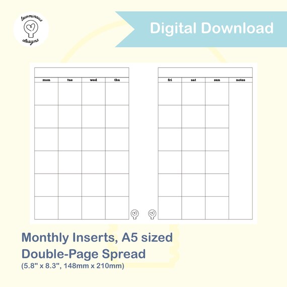 Monthly Double-page Spread Printable Layout | Etsy
