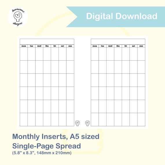 Monthly Single-page Spread Printable Layout | Etsy