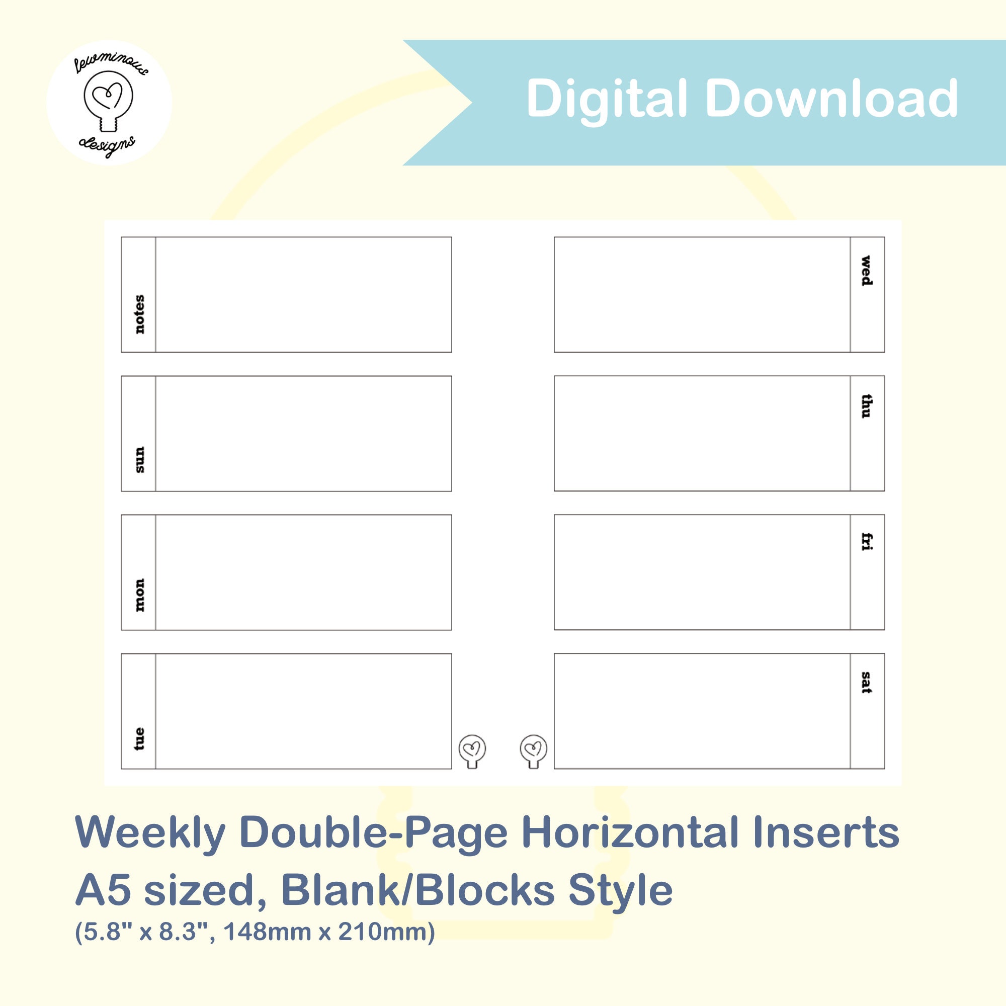 Weekly Double-page Horizontal Spread, Blank/blocks Printable Layout - Etsy