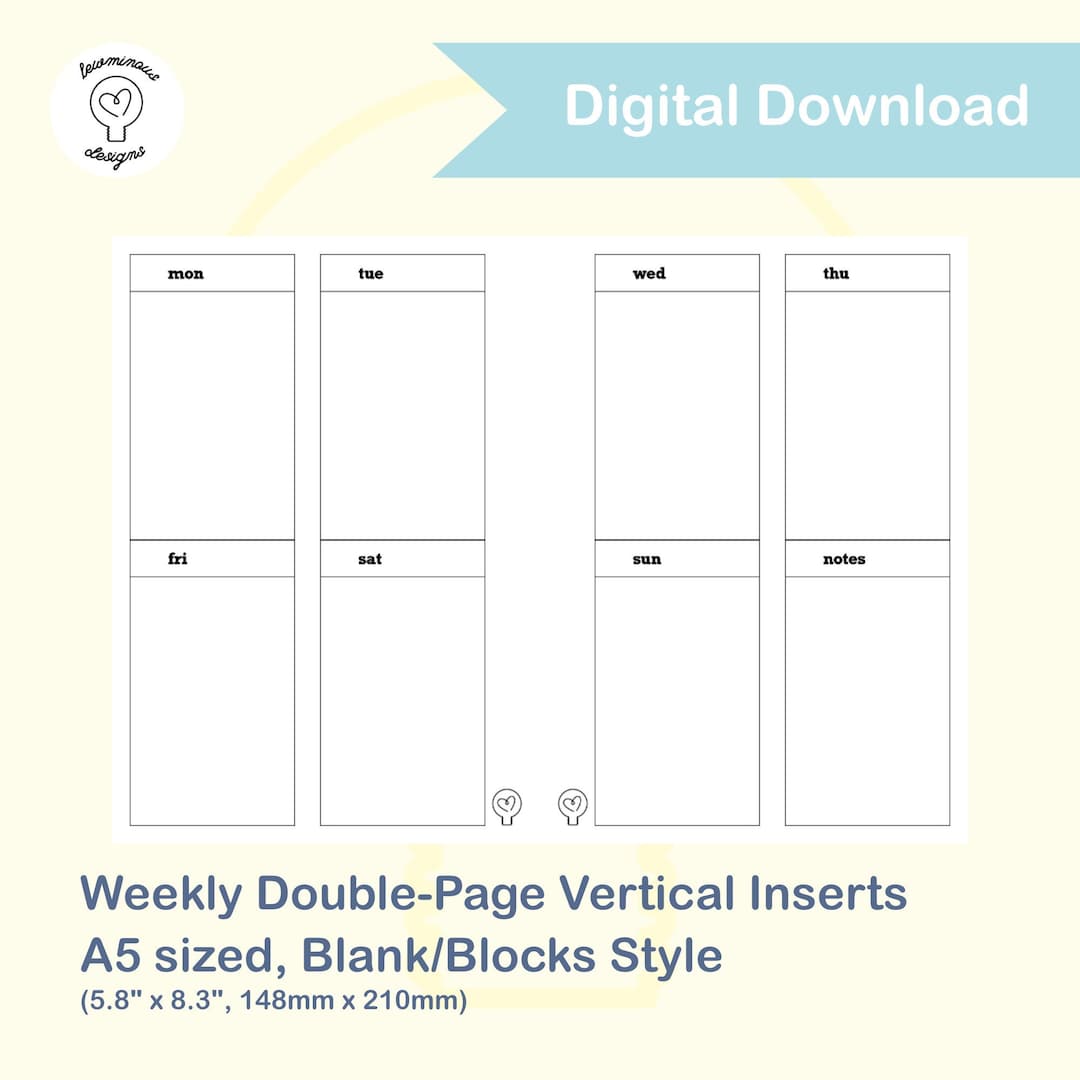 Weekly Double-page Vertical Spread, Blank/blocks Printable Layout - Etsy