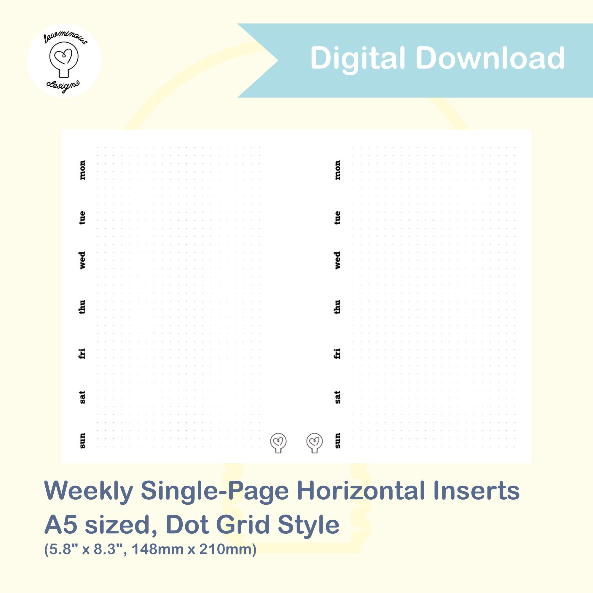Weekly Single-page Horizontal Spread, Dot Grid Printable Layout - Etsy