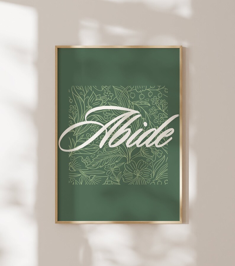 John 15 - ABIDE - Christian Wall Art - Green Leaf Print - Minimalist ...