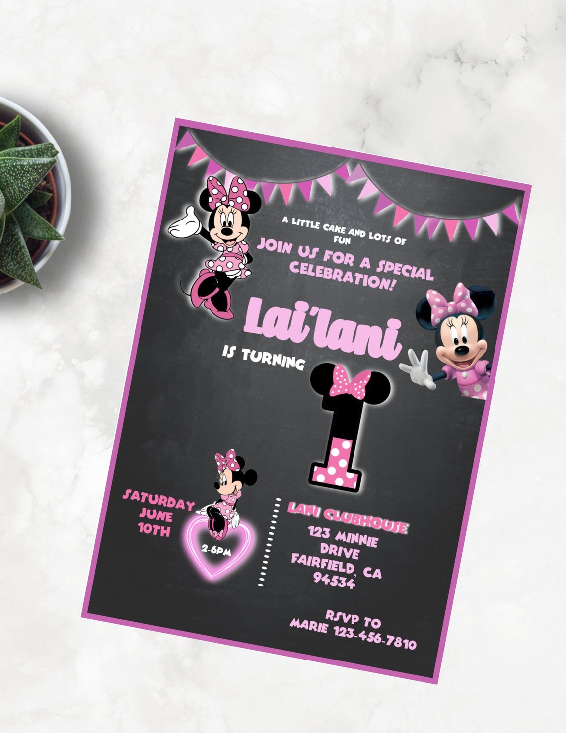 Minnie Mouse 1st Birthday Invitation| Digital Template| Instant ...