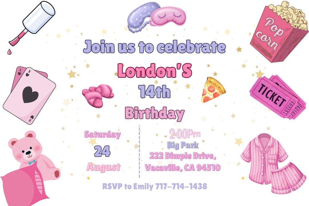 Girls Sleepover Invitation| Digital File - Etsy