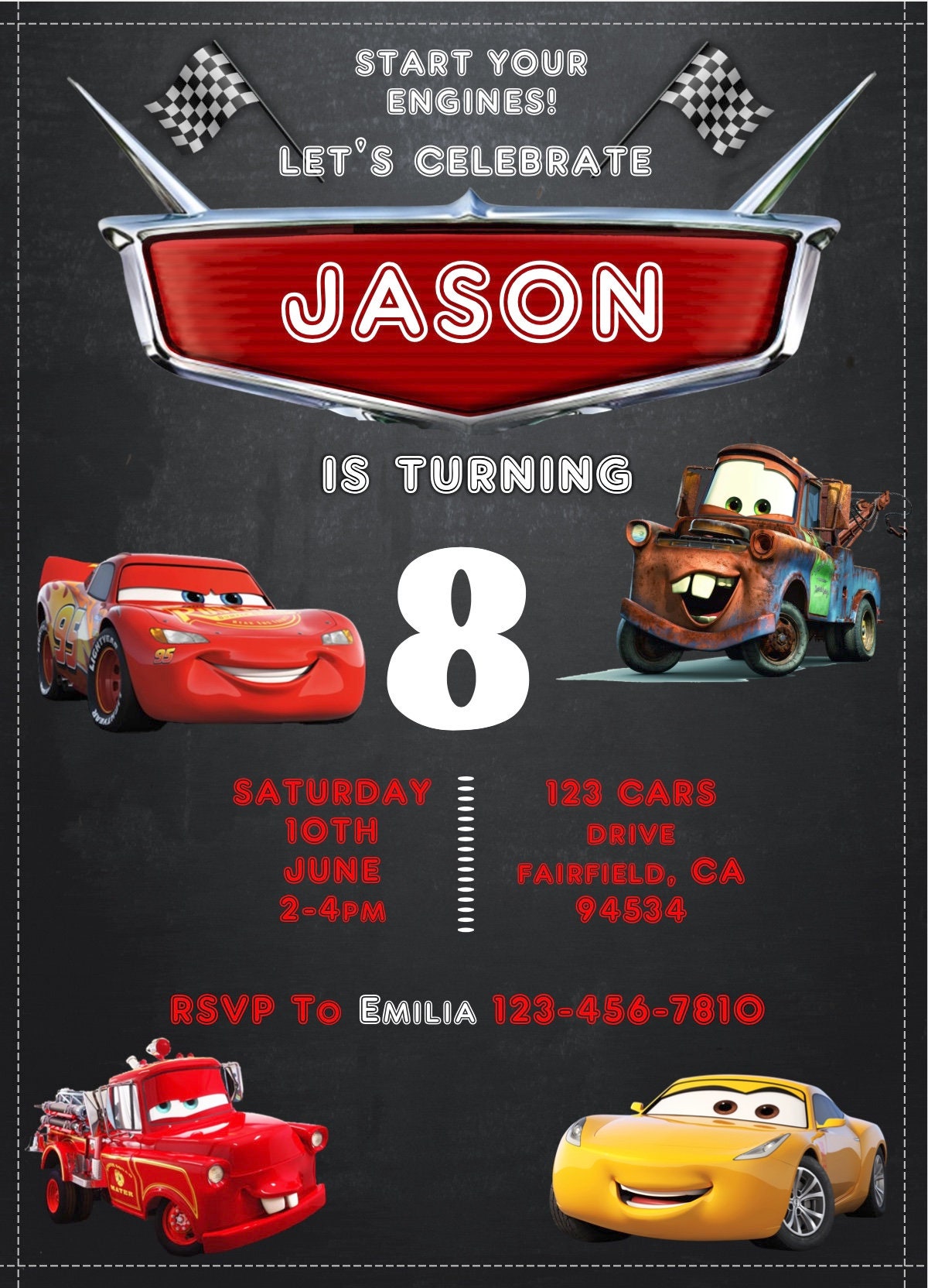 Cars Digital Birthday Invitation| Cars Birthday Invitation| Digital ...