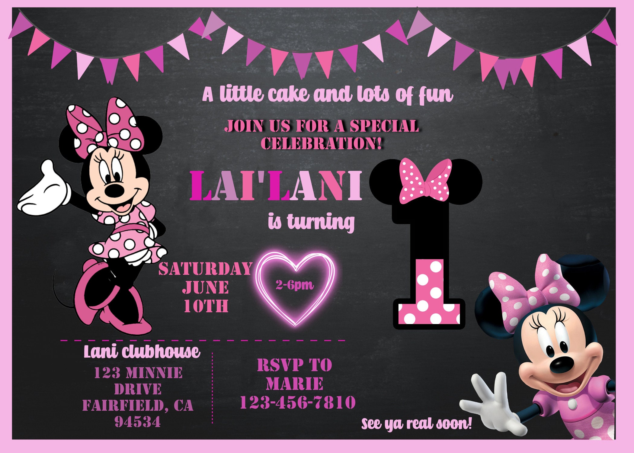 Minnie Mouse 1st Birthday Invitation Digital Template - Etsy
