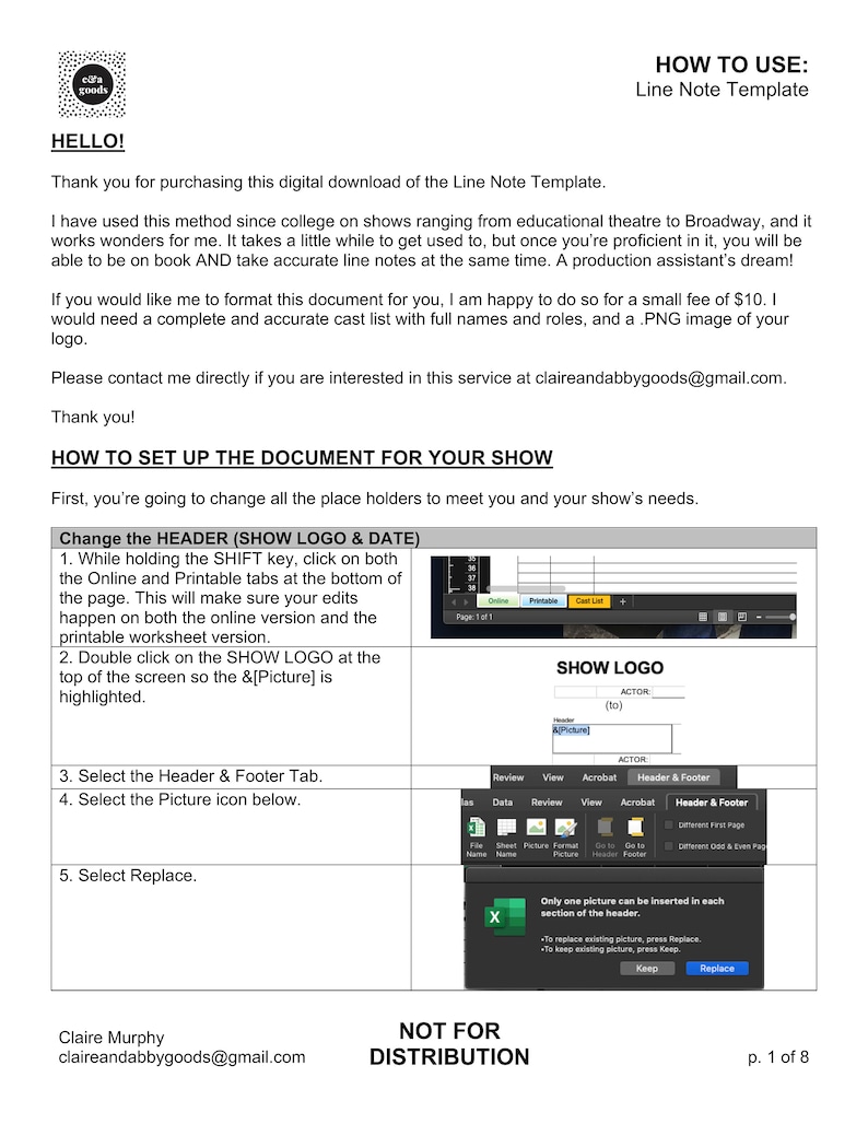 Stage Management Line Notes Excel Template - Etsy
