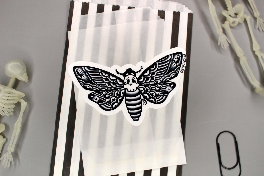 Death's Head Hawk Moth Traditional Tattoo Black and Grey Laminate ...
