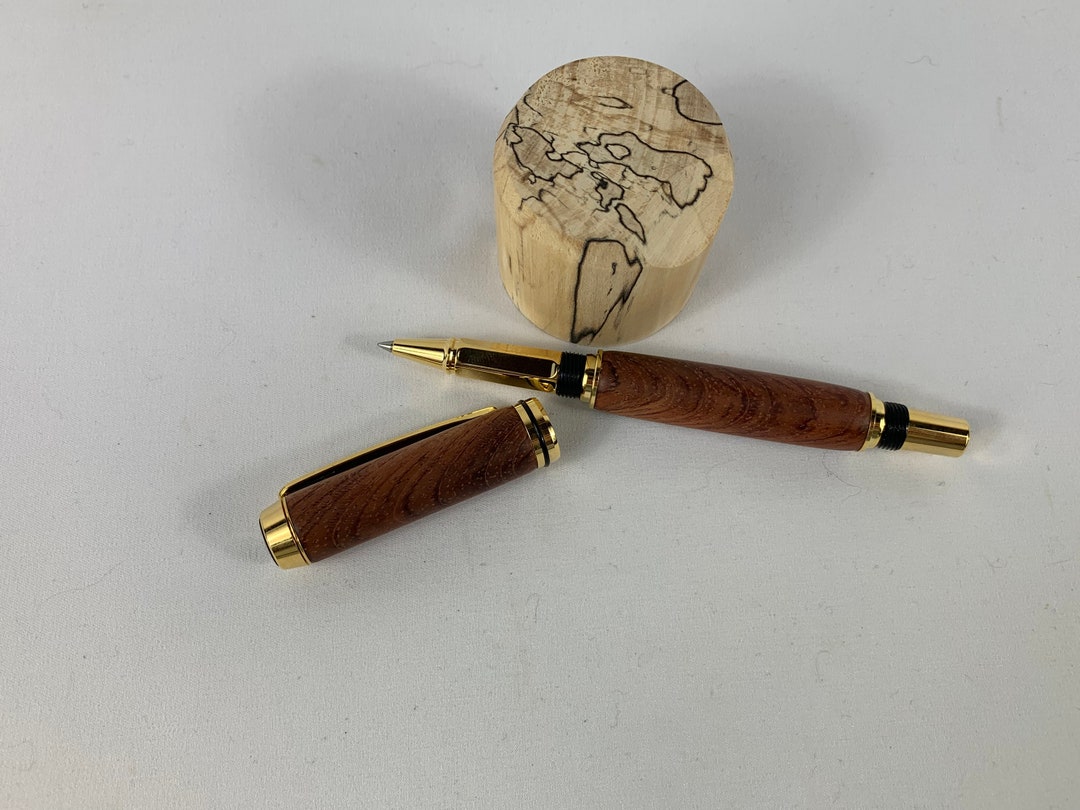 Hand Turned Exotic Bubinga Wood Rollerball Pen, Gold Baron - Etsy