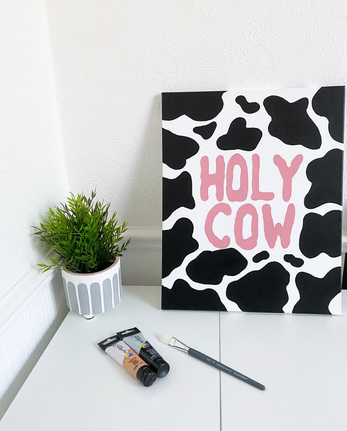 Cow Print Original Painting Animal Print Canvas Painting | Etsy