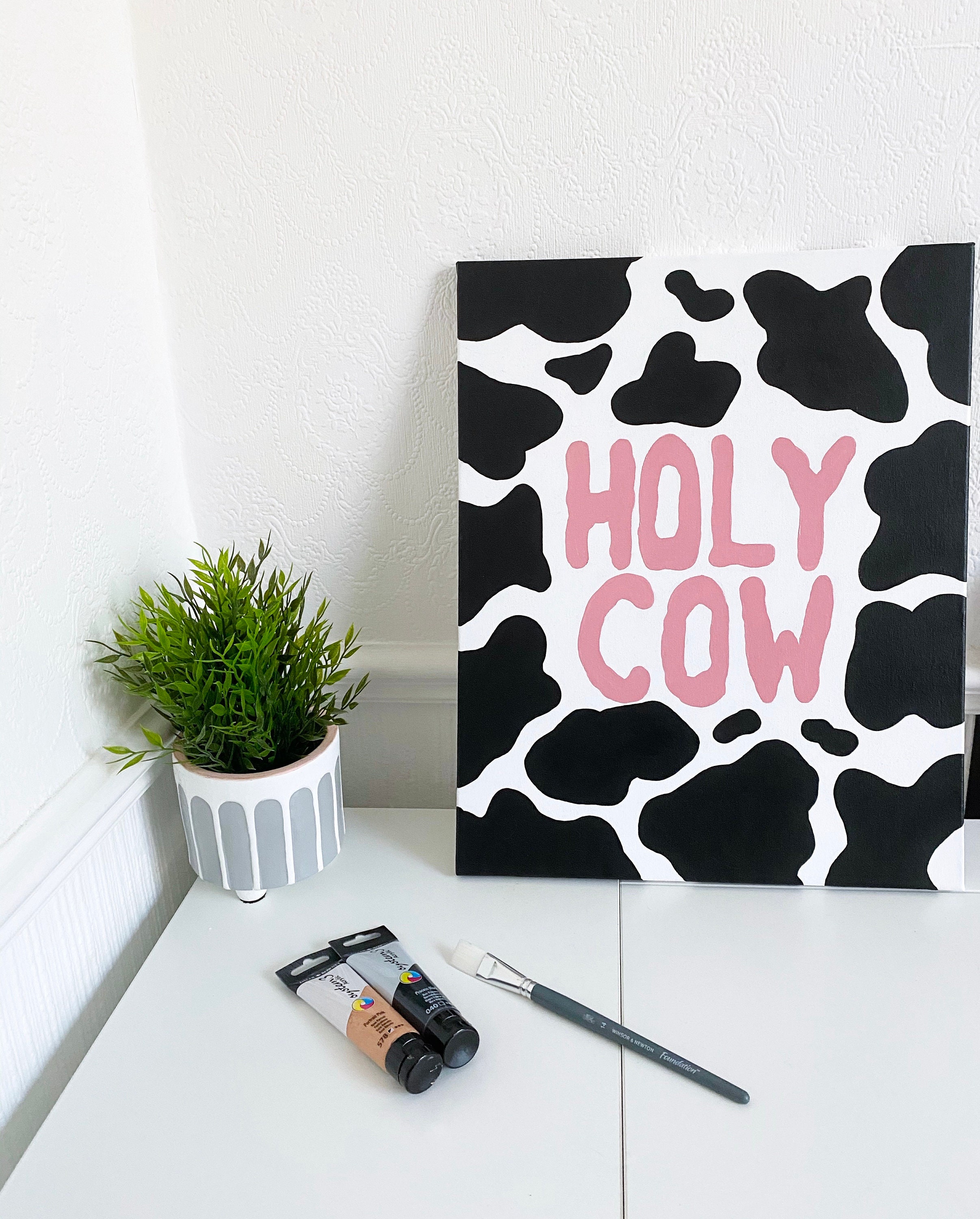 Cow Print Original Painting Animal Print Canvas Painting | Etsy