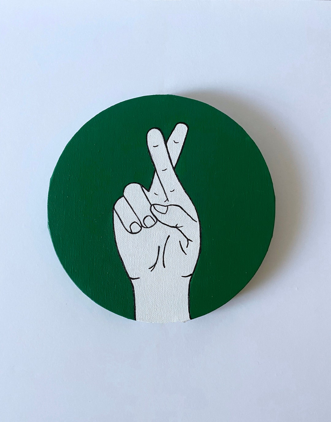 Fingers Crossed, Good Luck, Original Painting, Pop Art, Hand, Green ...