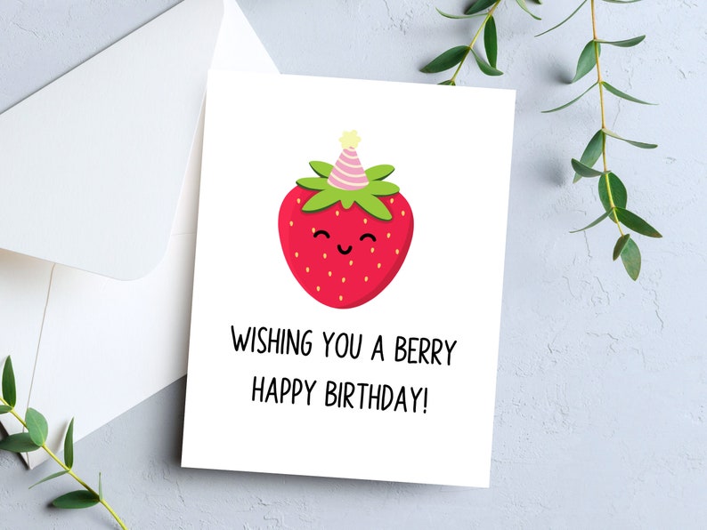 Strawberry Birthday Card Wishing You a Berry Happy Birthday - Etsy
