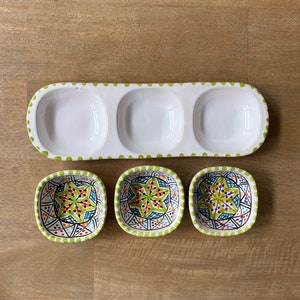 Colorful 3 Section Ceramic Serving Dish, Condiment Server, With ...