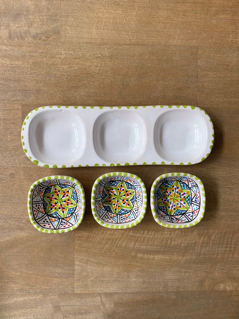 Colorful 3 Section Ceramic Serving Dish Condiment Server - Etsy