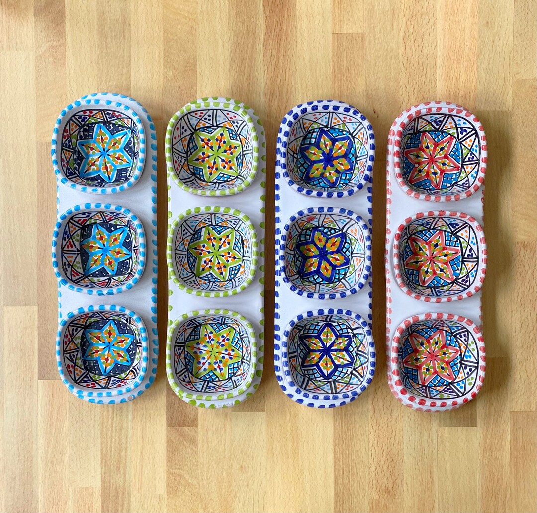 Colorful 3 Section Ceramic Serving Dish, Condiment Server, With ...