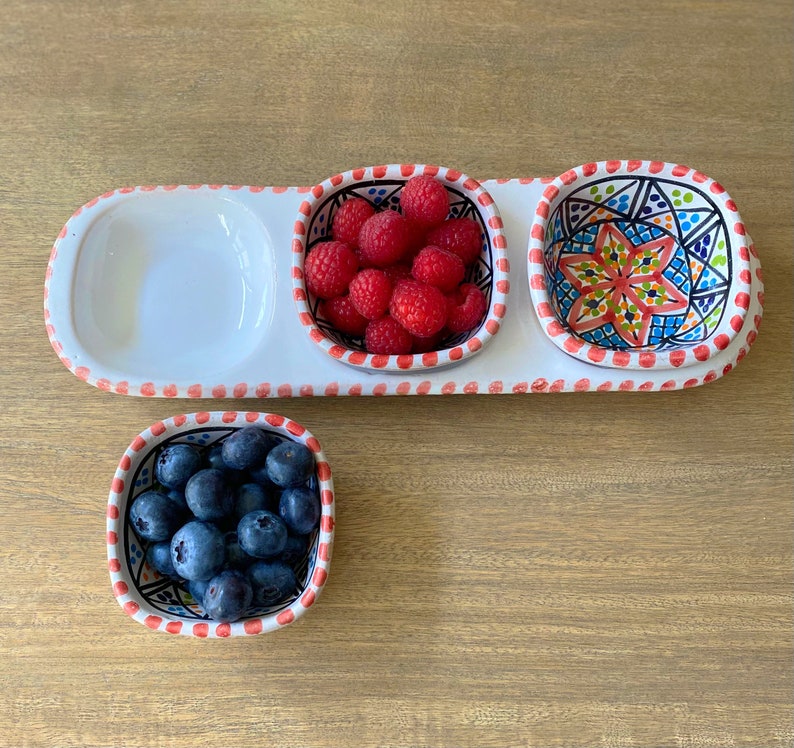 Colorful 3 Section Ceramic Serving Dish Condiment Server - Etsy