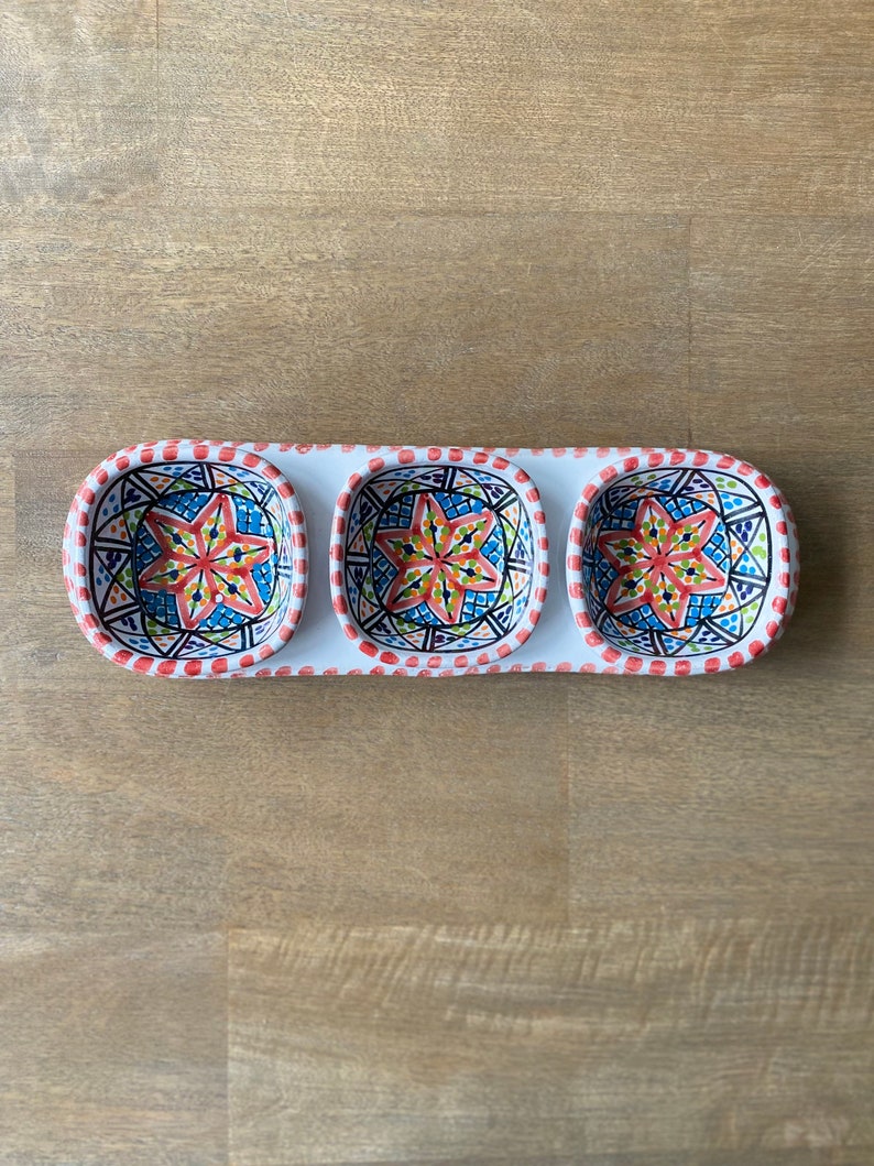 Colorful 3 Section Ceramic Serving Dish Condiment Server - Etsy
