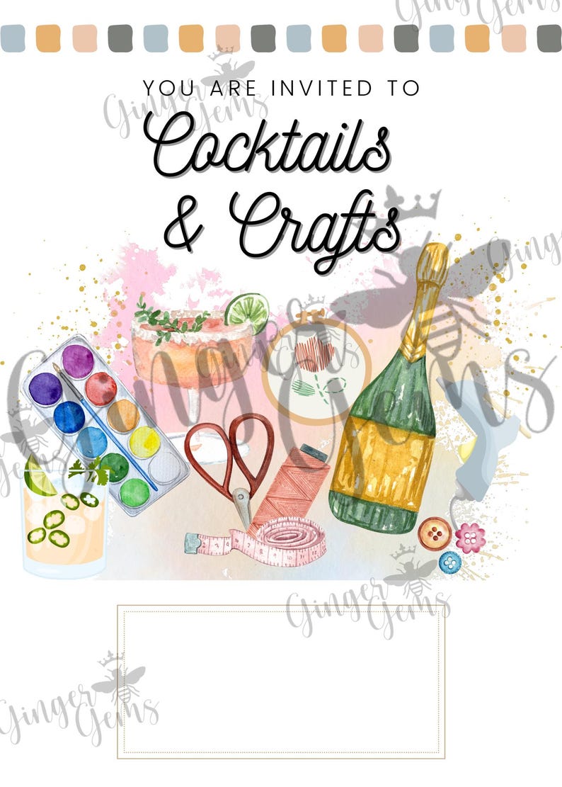 Cocktails & Craft Party Invitation Template, Girls Night Invite Card ...