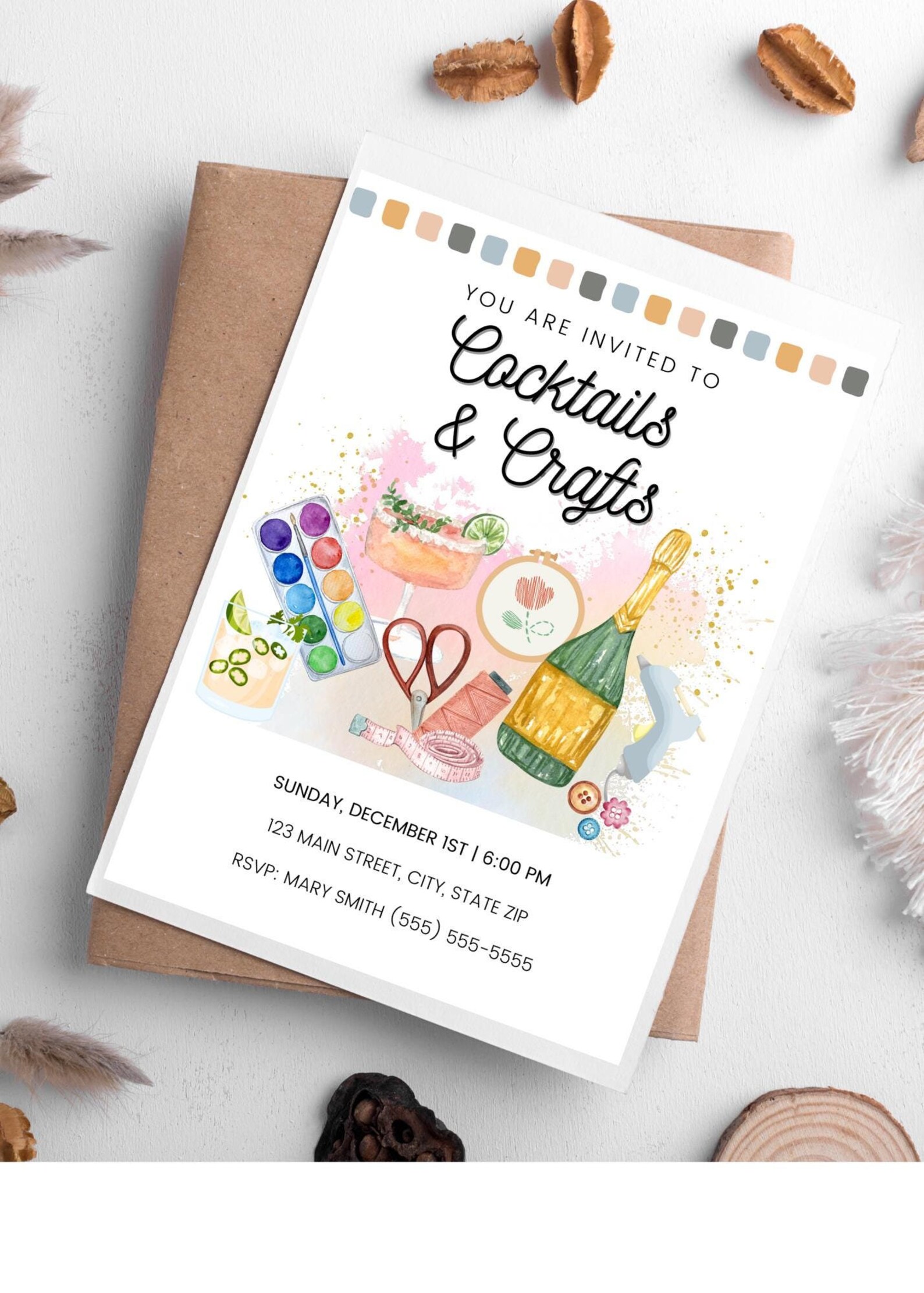 Cocktails & Craft Party Invitation Template, Girls Night Invite Card ...
