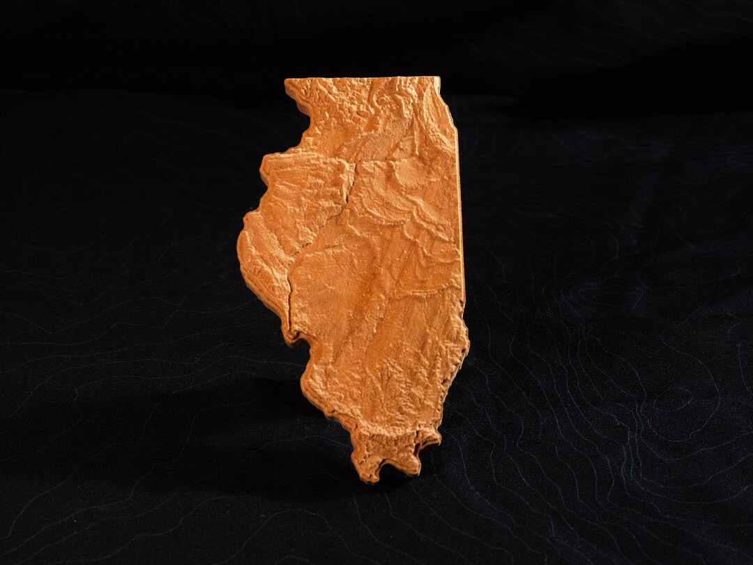 Illinois 3D Wooden Map | Illinois Topographic Map in Wood | Wooden Map ...