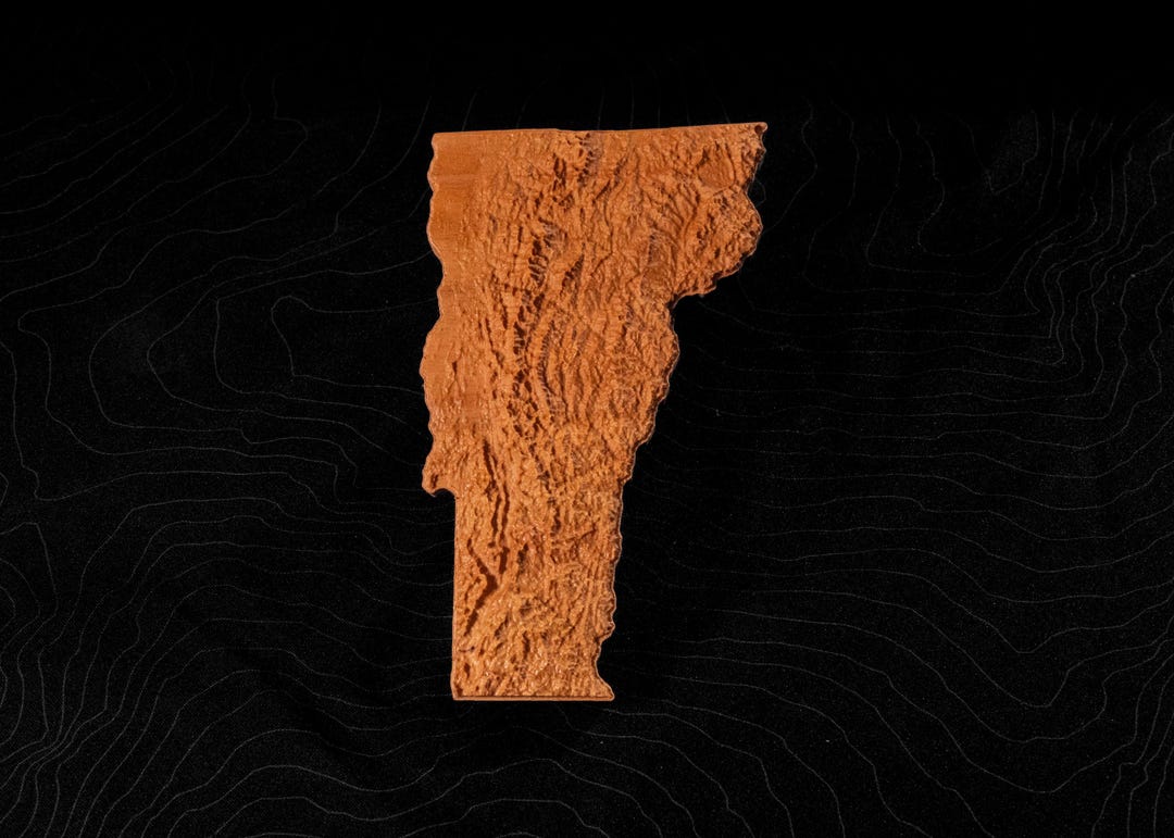 3D Vermont Wooden Topographic Map: Cherry or Walnut Wood - Etsy