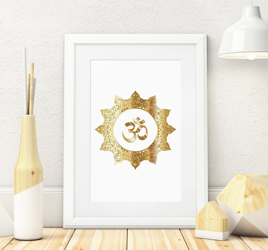 Golden Om Symbol Wall Art Hindu Aum Printable for Meditation & Yoga ...