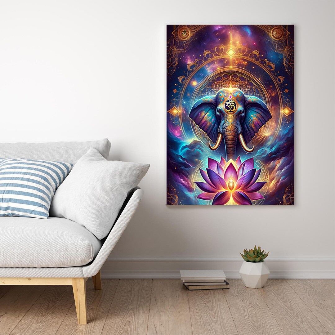 Cosmic Elephant Art With OM Symbol – Spiritual Mandala Wall Décor ...