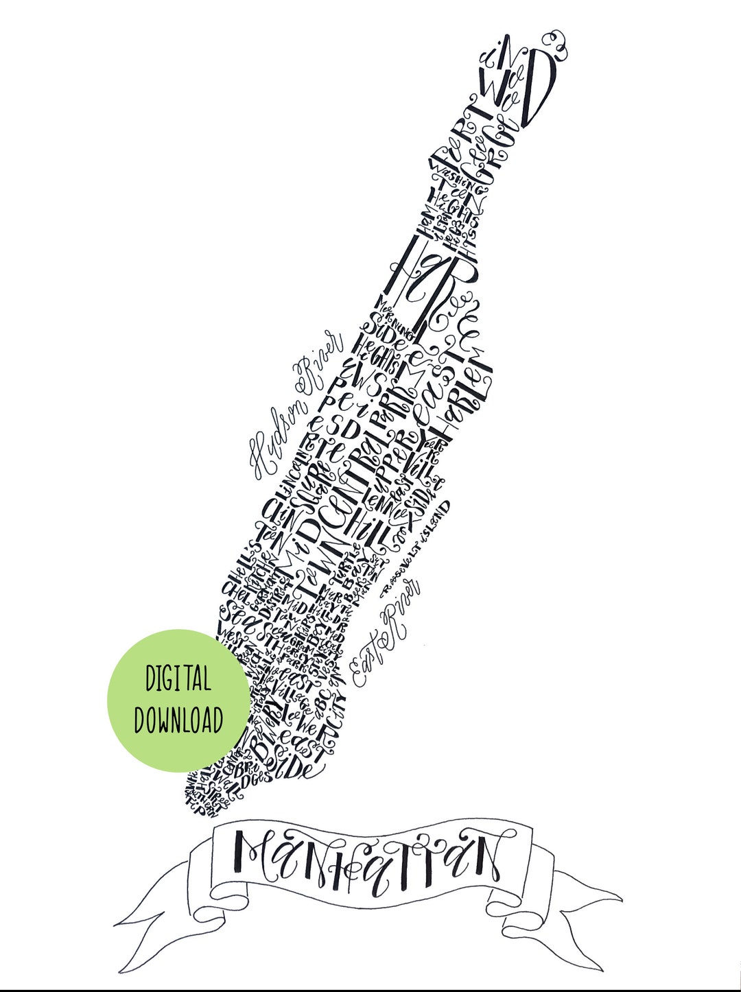 Hand-lettered Manhattan Neighborhoods Typography Wall Art - Etsy