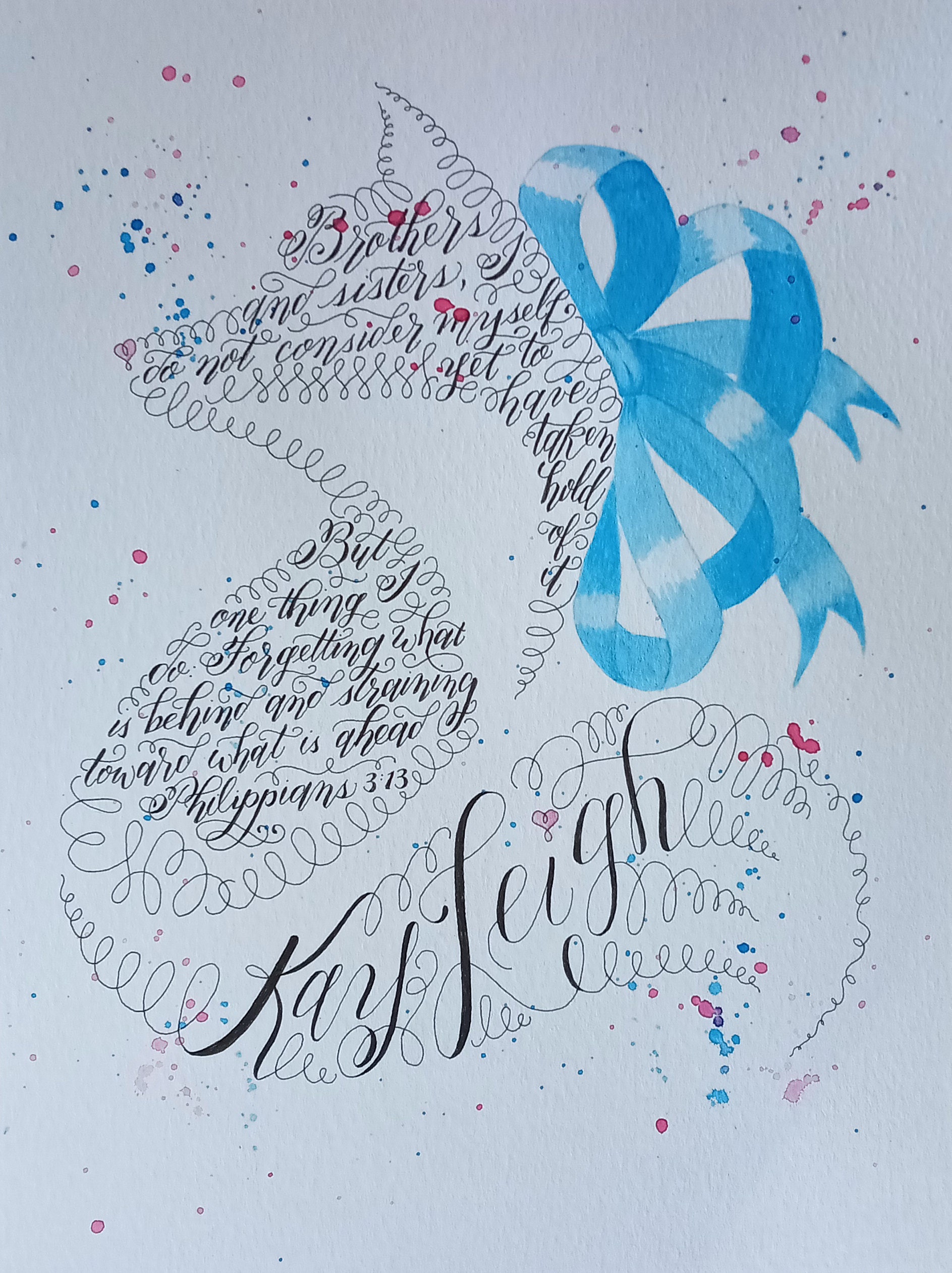 Custom Flourish Calligraphy Silhouette With Watercolor Accents Wall Art ...