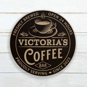 Coffee Bar Sign / Personalized Coffee Bar Sign / Carved Wood Wall Sign ...