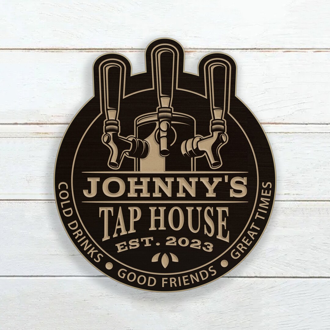 Tap House Carved Wood Sign With Beer Taps and Name / Personalized Bar ...
