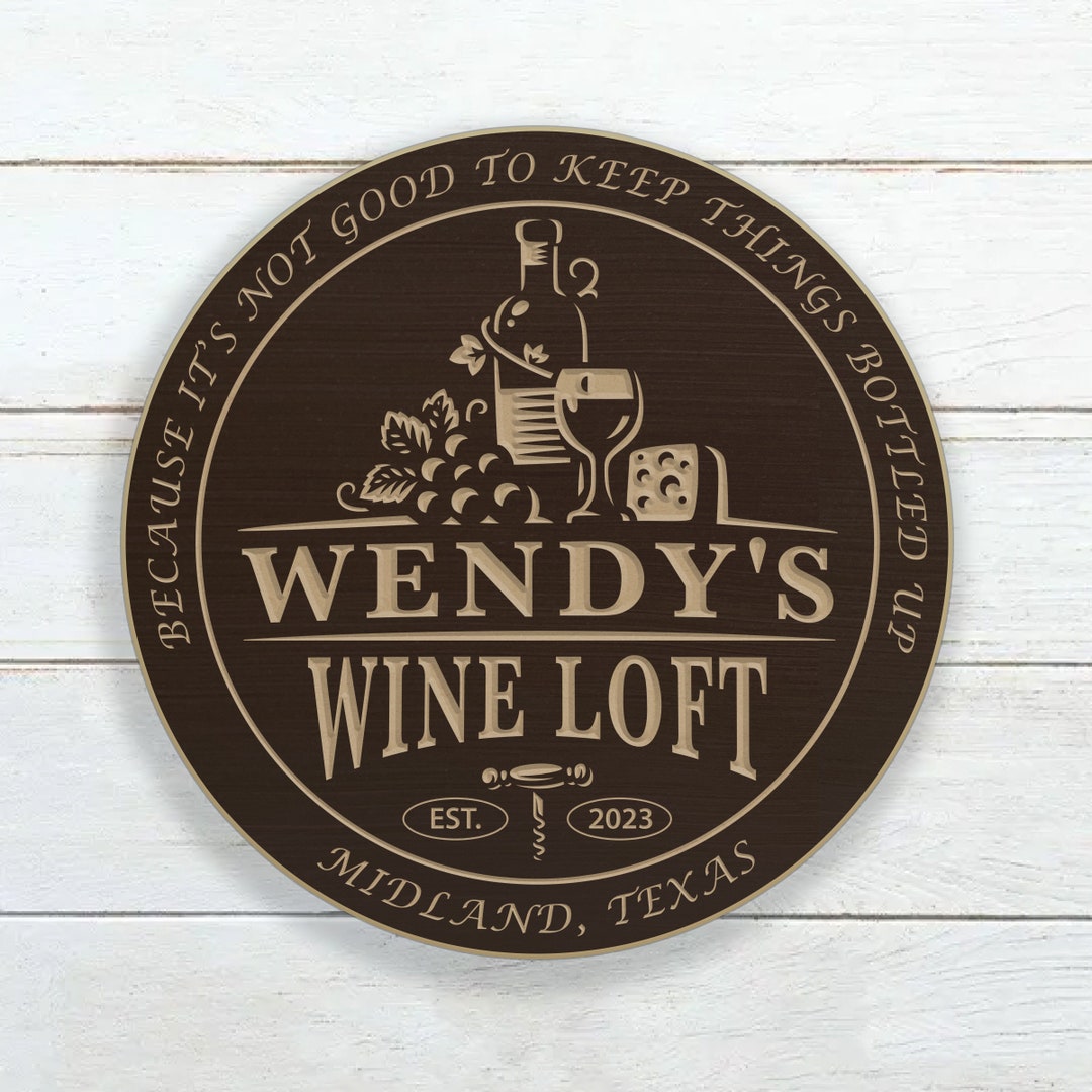 Wine Loft Sign With Name / Personalized Wine Bar Sign / Carved Wood ...