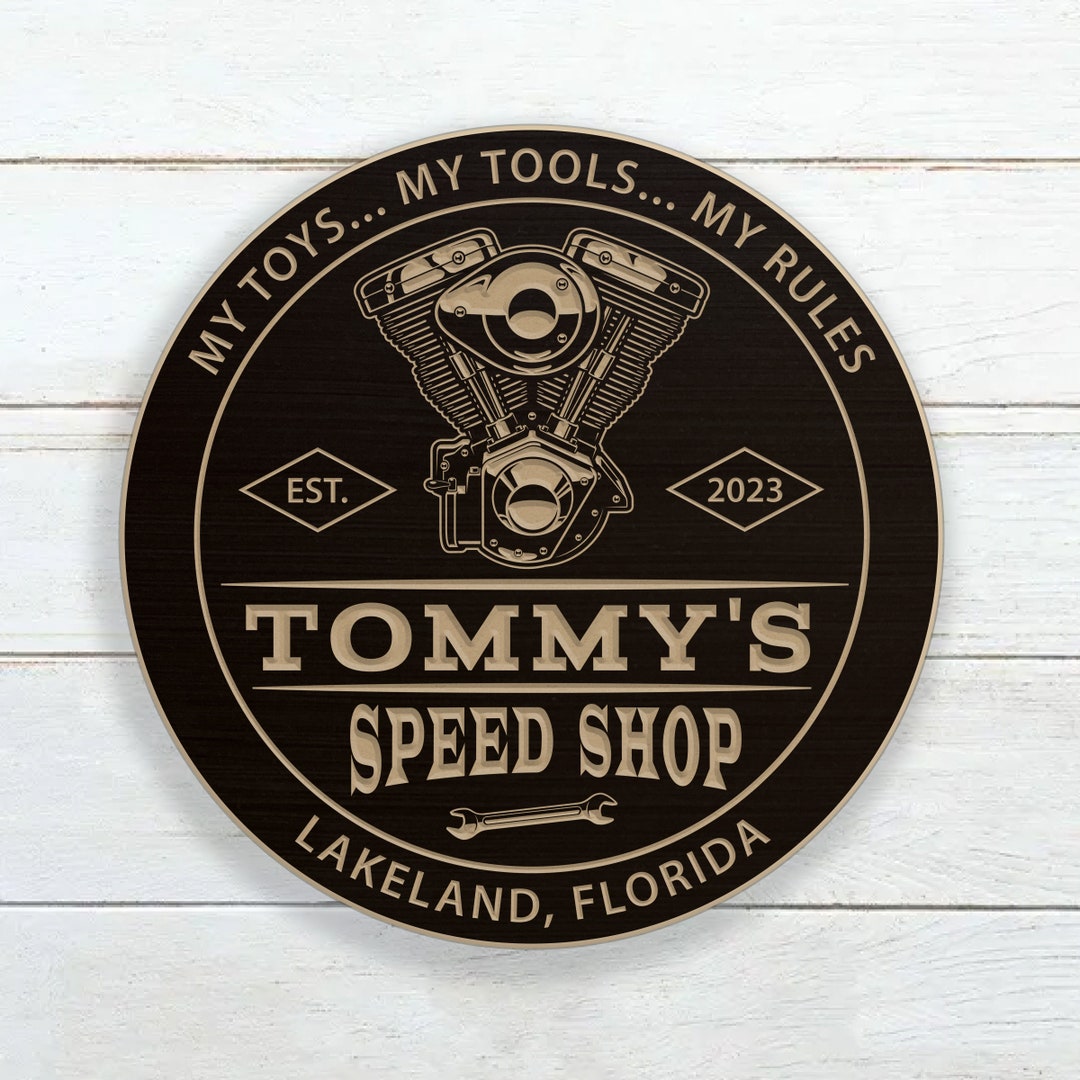 Speed Shop Name Sign / Personalized Garage Speed Shop Sign / Carved ...