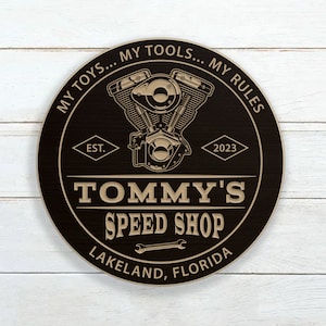 Speed Shop Name Sign / Personalized Garage Speed Shop Sign / Carved ...