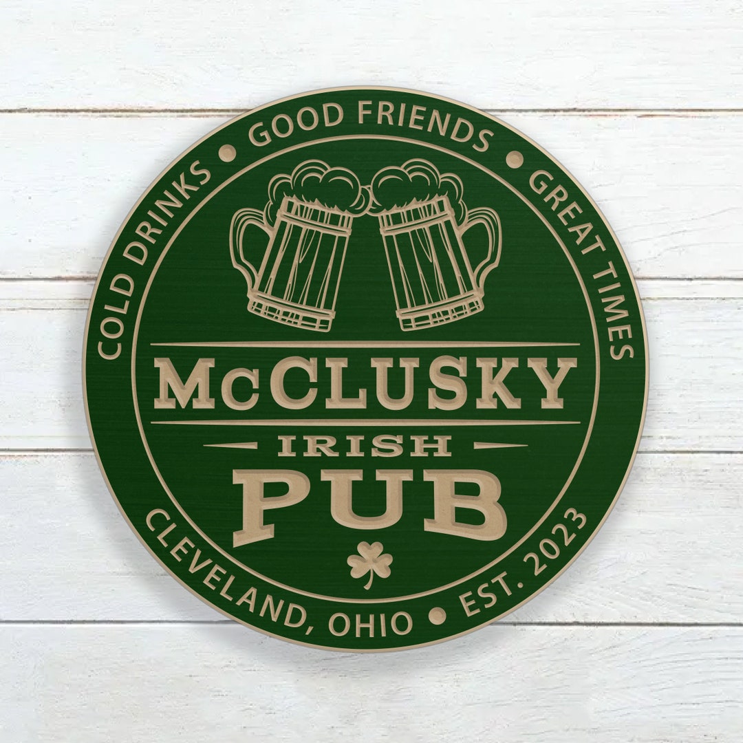 Irish Pub Bar Sign With Beer Mugs and Name / Personalized Basement Pub ...
