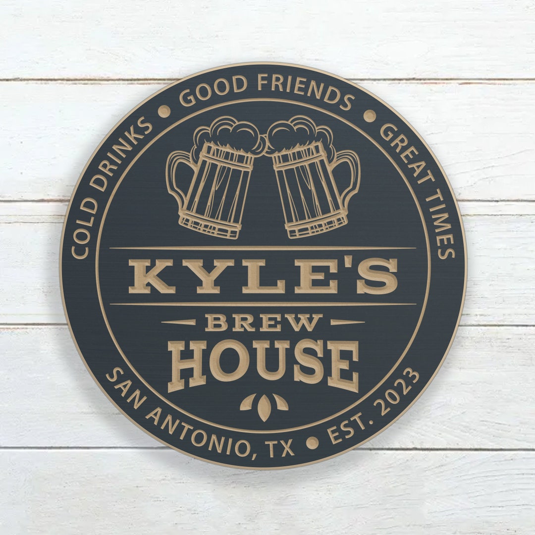 Brew House Bar Sign With Beer Mugs and Name / Personalized Basement Bar ...