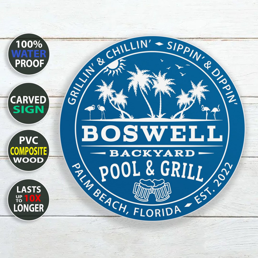 Waterproof Backyard Pool and Grill Outdoor Sign / Personalized Outdoor ...