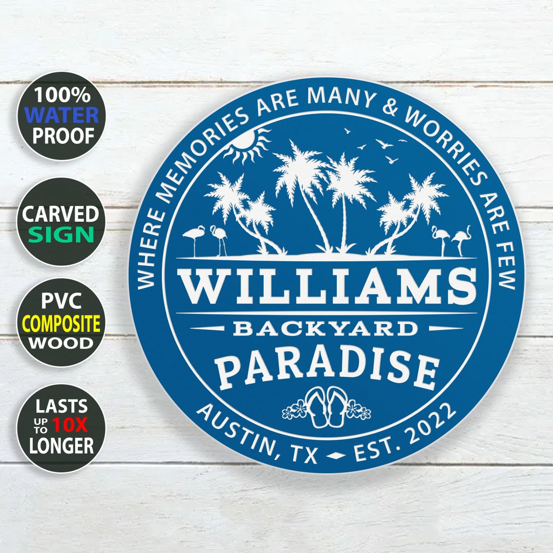 Waterproof Backyard Paradise Outdoor Sign / Personalized Outdoor Sign ...