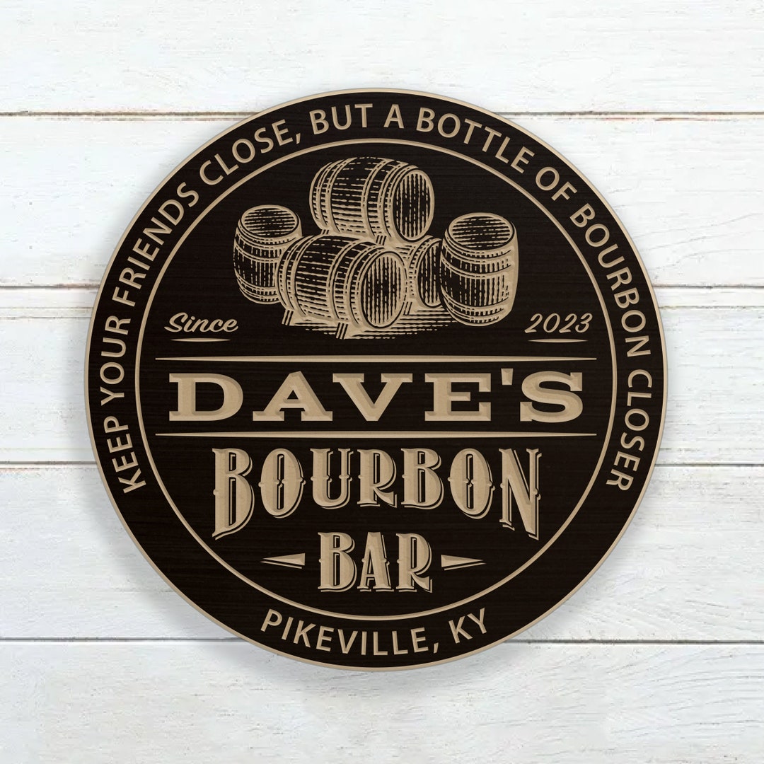 Bourbon Bar Sign With Barrels and Name / Personalized Bourbon Bar Sign ...