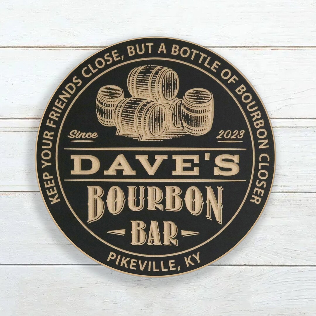 Bourbon Bar Sign With Barrels and Name / Personalized Bourbon Bar Sign ...