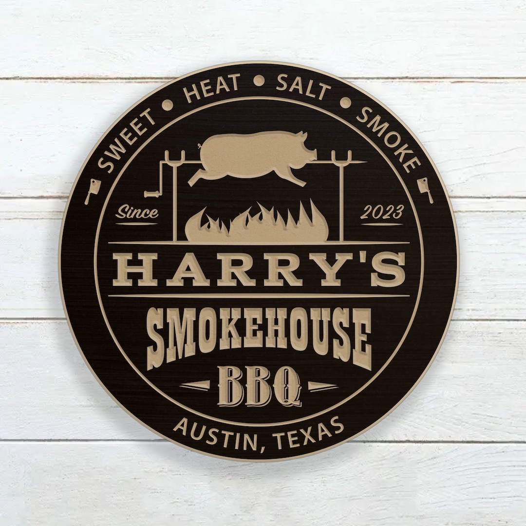 Smokehouse BBQ Sign / Personalized Smokehouse Sign / Carved Wood Sign ...