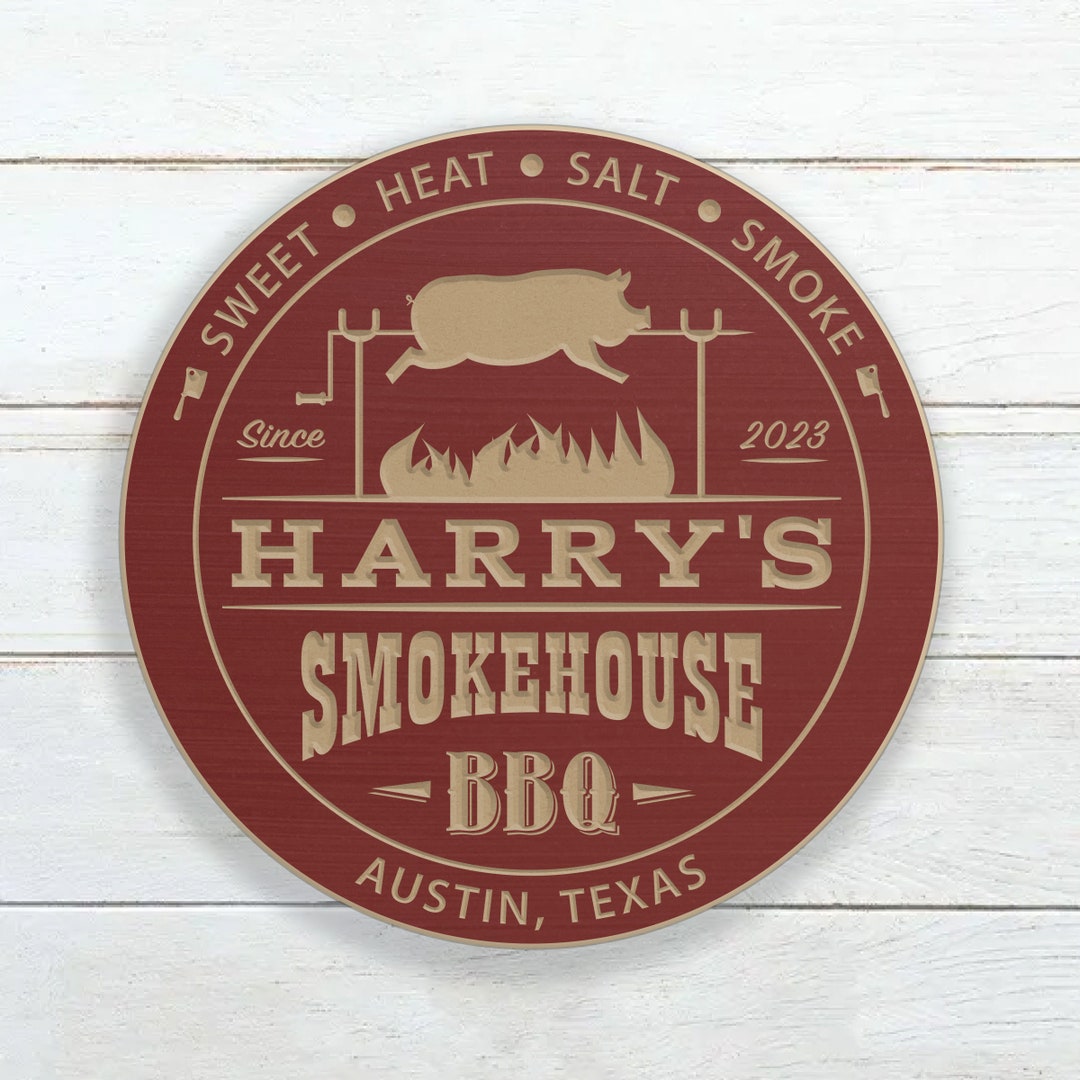 Smokehouse BBQ Sign / Personalized Smokehouse Sign / Carved Wood Sign ...